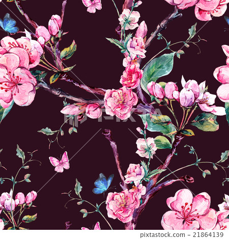 Watercolor seamless pattern with flowers apricot - Stock Illustration ...