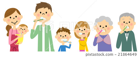 Three generations family brushing teeth - Stock Illustration [21864649 ...