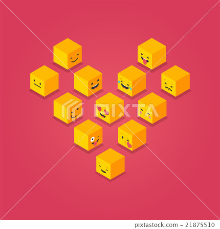 Isometric love, heart symbol emoticons icons - Stock Illustration ...