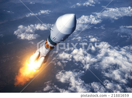 Cargo Carrier Rocket Launch In The Clouds - Stock Illustration ...