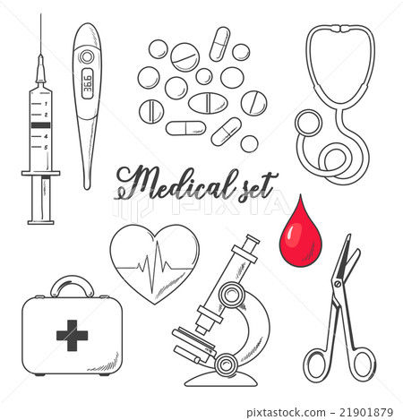 Set of medical icons isolated, line sketch - Stock Illustration ...