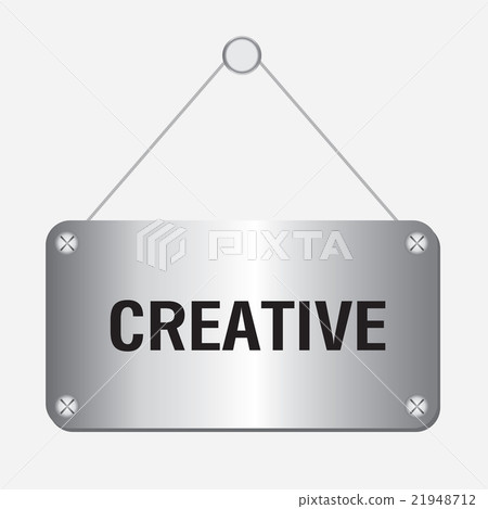 silver metallic creative sign hanging on the wall - Stock Illustration ...