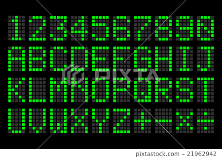digital green letters and numbers display board - Stock Illustration ...