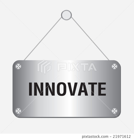 silver metallic innovate sign hanging on the wall - Stock Illustration ...