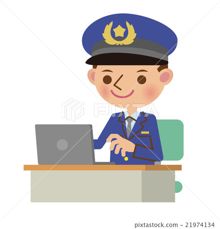 Male police officer using laptop - Stock Illustration [21974134] - PIXTA