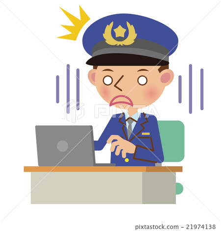 Male police officer shocked in front of the laptop - Stock Illustration ...