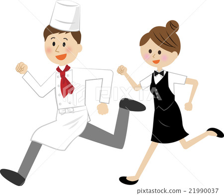Running chef and waitress - Stock Illustration [21990037] - PIXTA