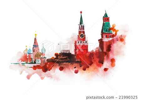 Kremlin, Red Square watercolor drawing. Moscow - Stock Illustration ...
