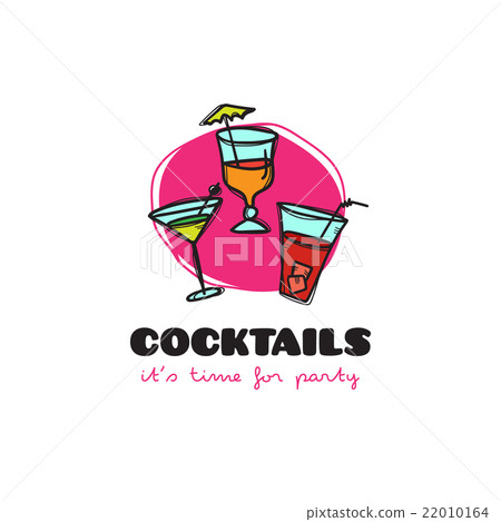 Vector funny cartoon style cocktail bar logo with - Stock Illustration ...