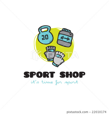 Vector funny cartoon style sport equipment shop - Stock Illustration ...