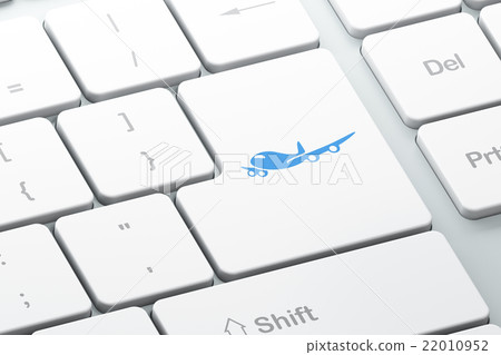 Tourism concept: Airplane on computer keyboard - Stock Illustration ...