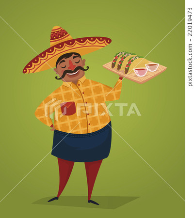 Mexican chef with tacos, vector cartoon character - Stock Illustration ...