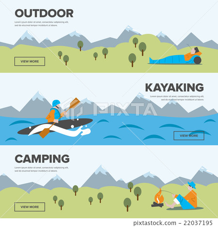 Outdoor adventure. Kayaking and camping. - Stock Illustration [22037195 ...