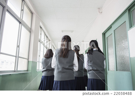 School Corridor With Students Back View Of Students Walking On The