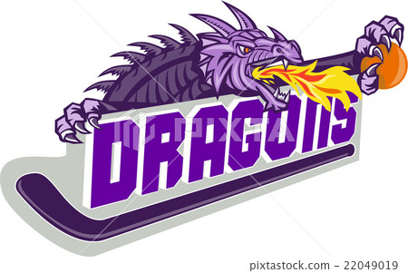 Dragon Fire Hockey Stick Basketball Retro - Stock Illustration ...