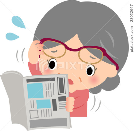 Senior female presbyopic reading a newspaper - Stock Illustration ...