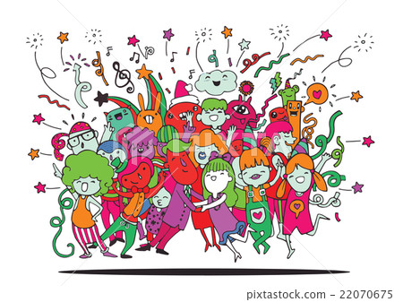 Hand drawing Doodle of Funny party people - Stock Illustration ...