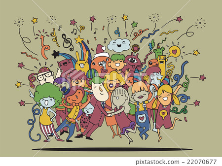 Hand drawing Doodle of Funny party people - Stock Illustration ...