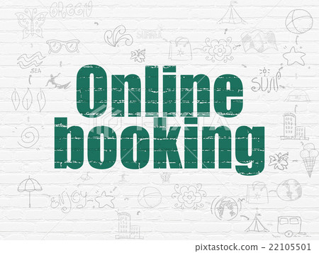 Tourism concept: Online Booking on wall background - Stock Illustration ...