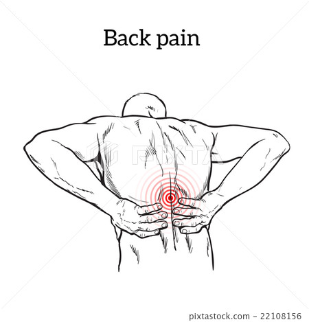 Low back pain in men, black and white sketch - Stock Illustration ...
