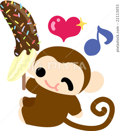 Cute little monkey eating chocolate banana - Stock Illustration ...
