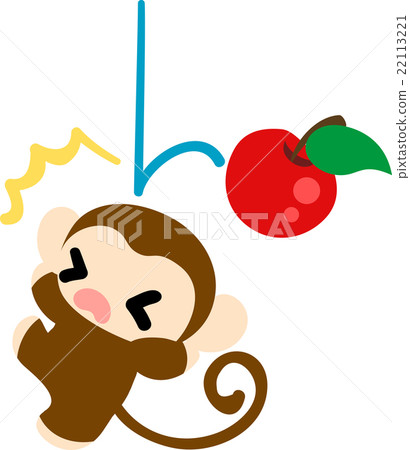 A cute monkey who bumped an apple on his head - Stock Illustration ...