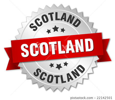 Scotland round silver badge with red ribbon - Stock Illustration ...