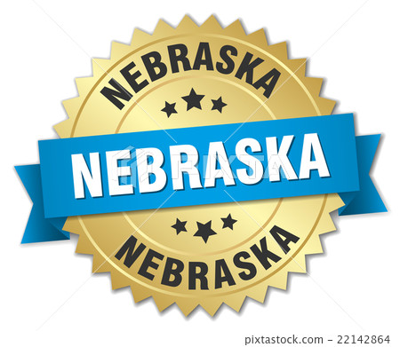 Nebraska round golden badge with blue ribbon - Stock Illustration ...