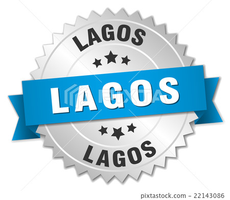 Lagos round silver badge with blue ribbon - Stock Illustration ...