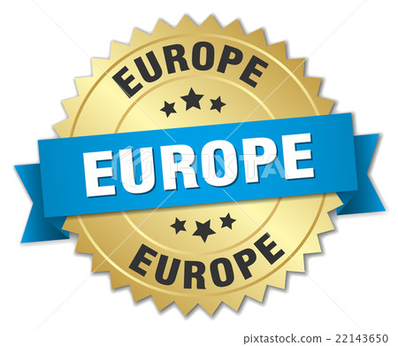 europe round golden badge with blue ribbon - Stock Illustration ...