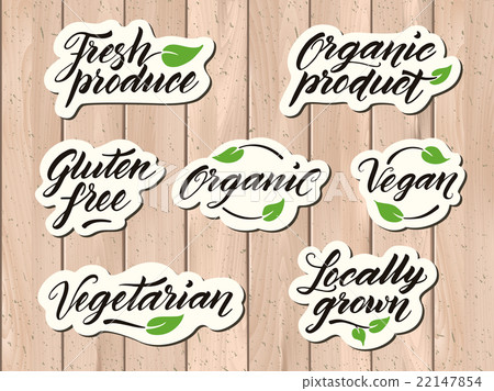 Hand drawn healthy food letterings. Label, badge - Stock Illustration ...