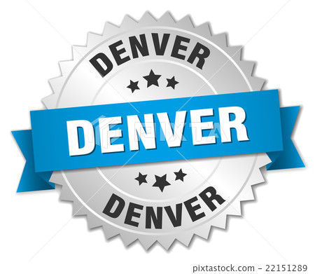 Denver round silver badge with blue ribbon - Stock Illustration ...