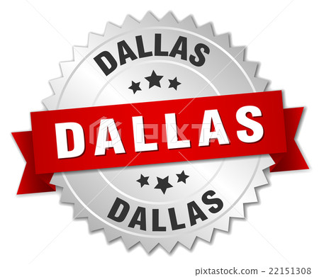 Dallas round silver badge with red ribbon - Stock Illustration ...