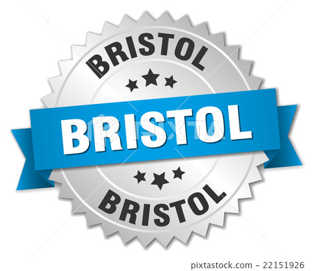 Bristol round silver badge with blue ribbon - Stock Illustration ...