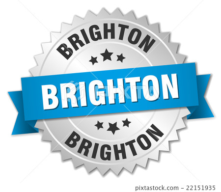 Brighton round silver badge with blue ribbon - Stock Illustration ...