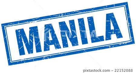 Manila blue square grunge stamp on white - Stock Illustration [22152088 ...