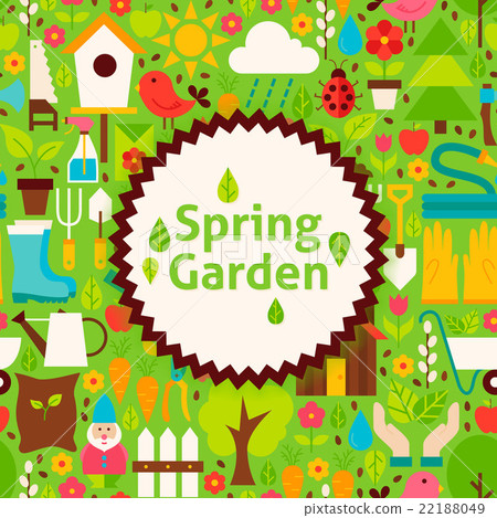 Flat Vector Spring Garden Green Poster Postcard - Stock Illustration ...