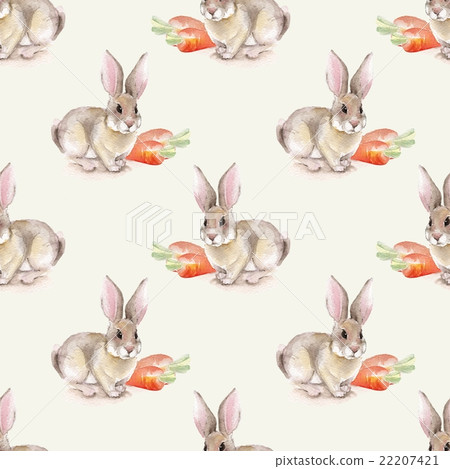 Rabbit and carrot. Watercolor seamless pattern - Stock Illustration ...