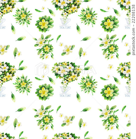 Watercolor tea flowers pattern - Stock Illustration [22208138] - PIXTA