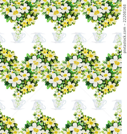 Watercolor tea flowers pattern-插圖素材 [22208168] - PIXTA圖庫