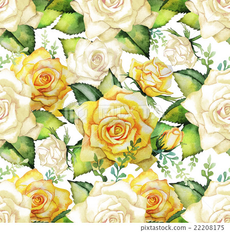 Watercolor yellow roses pattern - Stock Illustration [22208175] - PIXTA