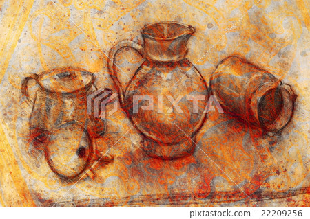 still life drawing. Original hand draw on paper - Stock Illustration ...