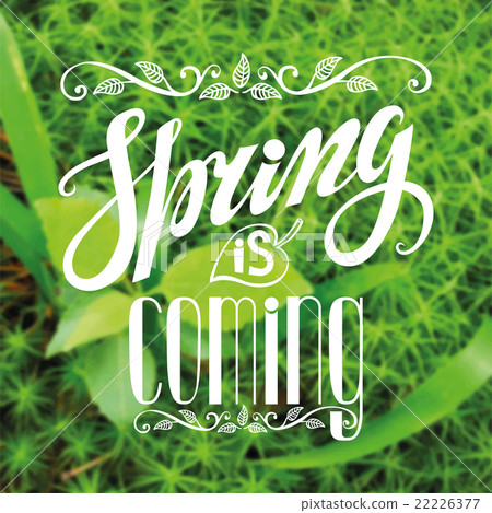 Spring is coming.Lettering.Green leaves background - Stock Illustration ...
