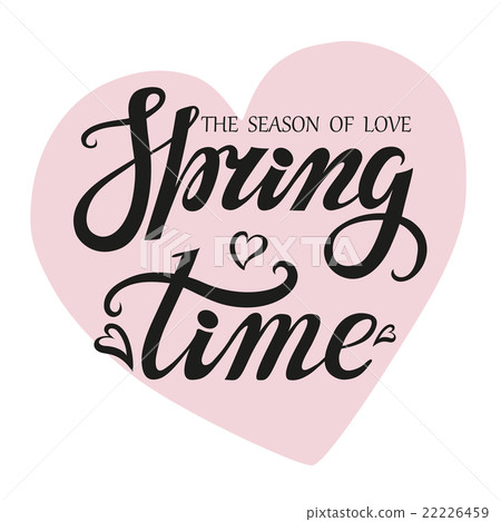 Spring time lettering.Season of love.Pink heart - Stock Illustration ...