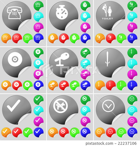 Retro phone, Stopwatch, Toilet, Disk, Microphone, - Stock Illustration ...