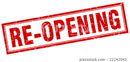 re-opening red grunge square stamp on white - Stock Illustration ...