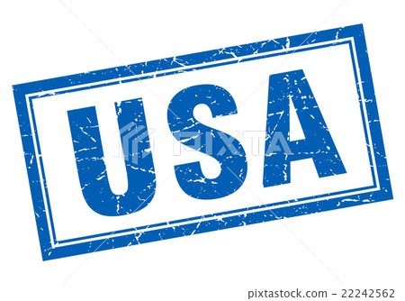 usa blue square grunge stamp on white - Stock Illustration [22242562 ...