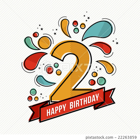Colorful happy birthday number 2 flat line design - Stock Illustration ...