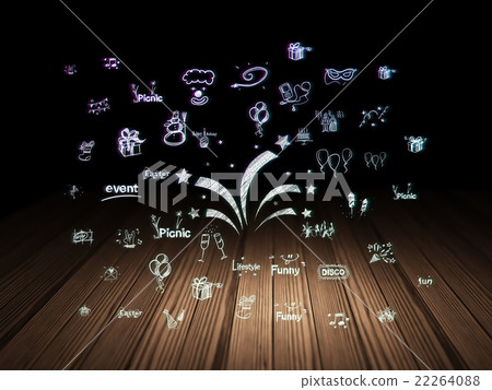Holiday concept: Fireworks in grunge dark room - Stock Illustration ...