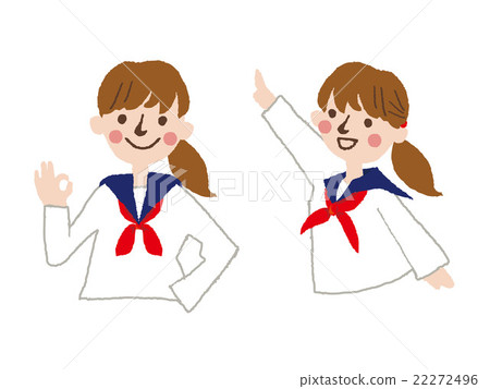 Girls junior high school student 2 pose set - Stock Illustration ...